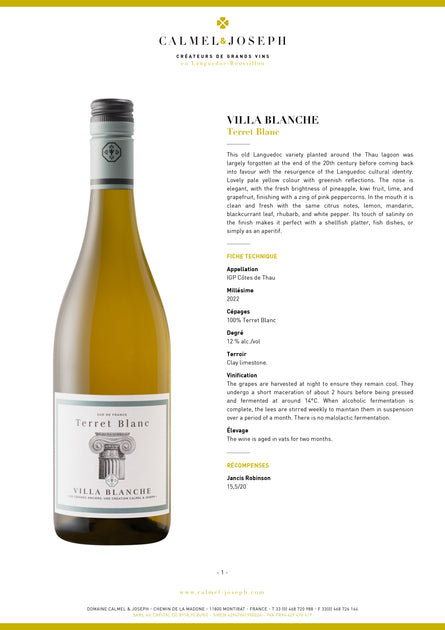 Calmel & Joseph Villa Blanche Terret Blanc 2022 – Platinum Wines