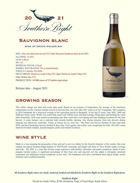 Southern Right Sauvignon Blanc 2021 – Platinum Wines